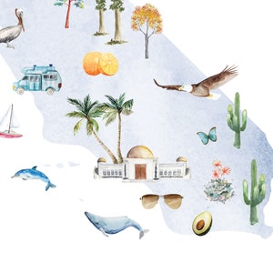 California Printable State Map, Illustrated Wall Art Print, Nursery ...