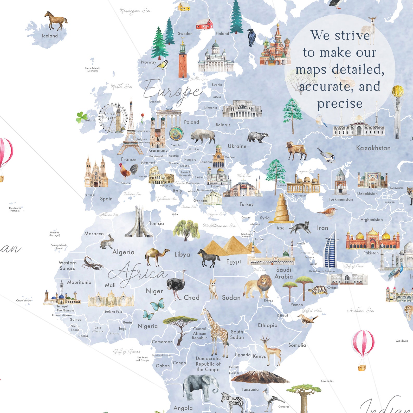 Blue Educational World Map Kids Wall Art nursery decor | Etsy