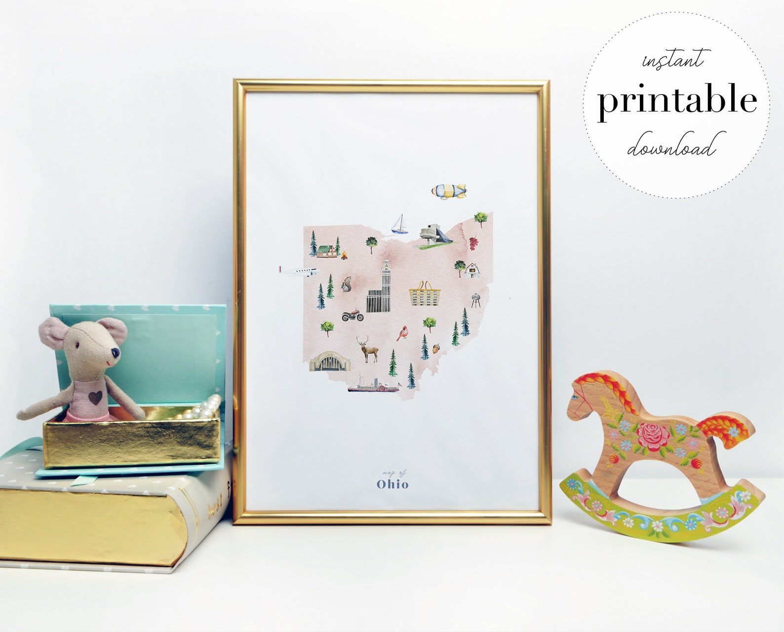 Ohio Printable State Map Illustrated Wall Art Print Nursery - Etsy