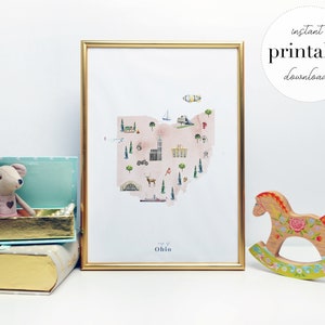 Ohio Printable State Map, Illustrated Wall Art Print, Nursery Decor ...