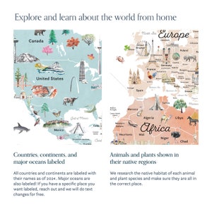 Scandinavian Neutrals Educational World Map | Boho Kids Wall Art | Kids ...