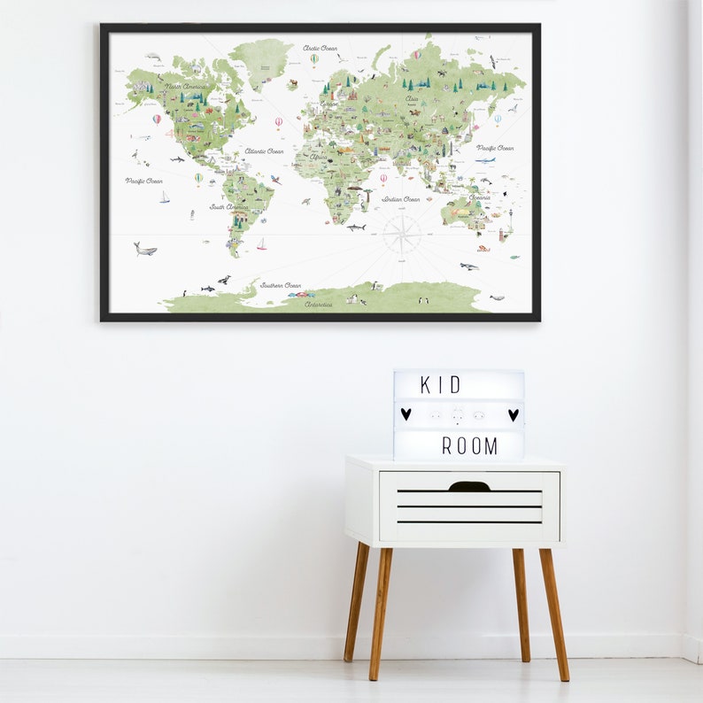 Green Educational World Map Printable Kids World Map - Etsy