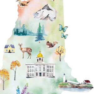 New Hampshire Printable State Map, Illustrated Wall Art Print, Nursery ...