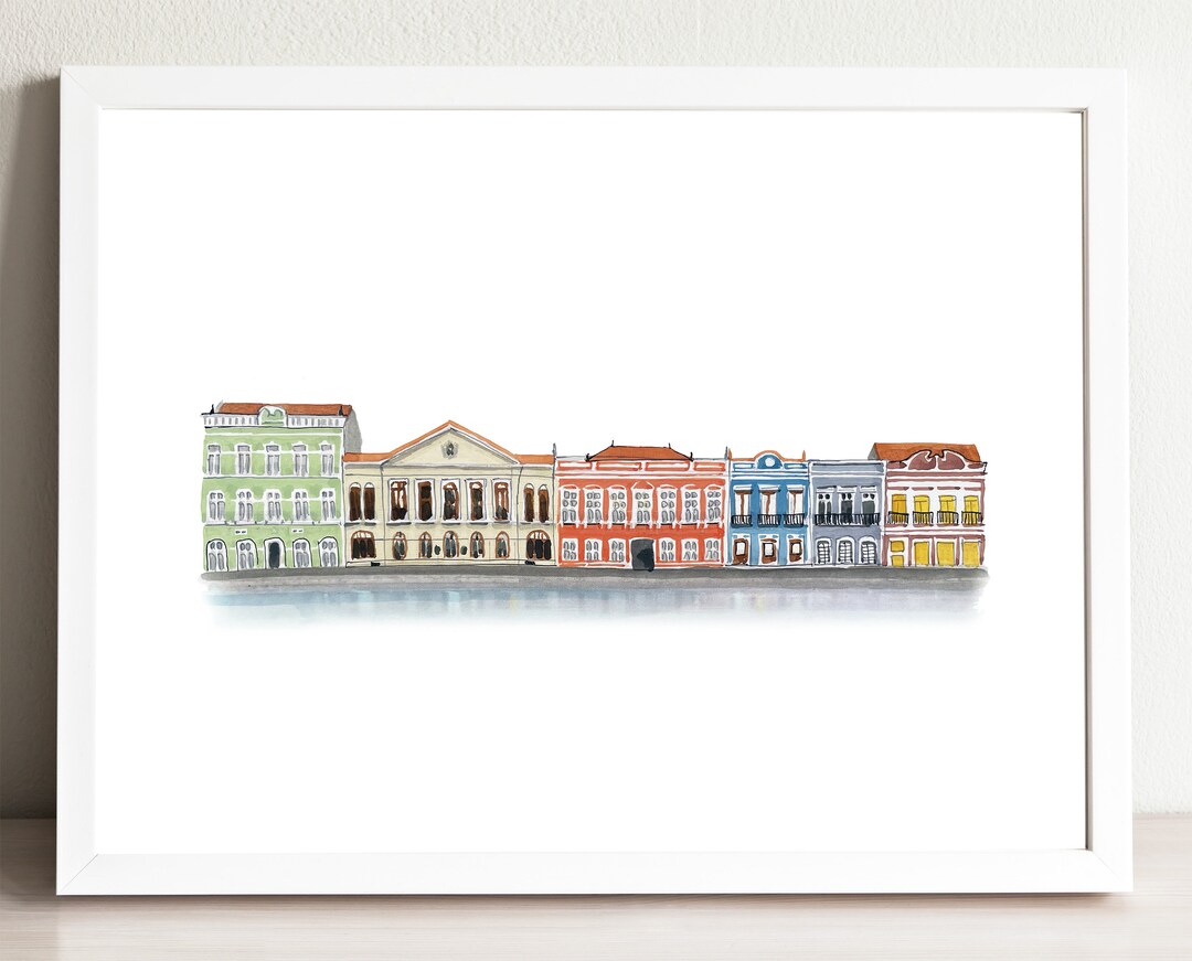 Recife Streetscape Illustrated Art Print | Travel Art Print | Brazil ...
