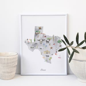 Texas State Map Print: Watercolor Illustration, Nursery Decor (digital ...