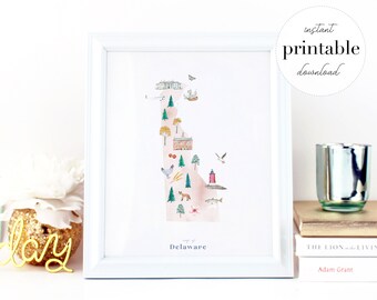 Delaware Print Map Art Watercolor Map USA Art Print Dover - Etsy