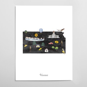 Kansas Illustrated State Map, Wall Art Print, Nursery Decor, Nursery ...