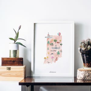 Indiana Illustrated State Map, Wall Art Print, Travel Decor, Nursery ...