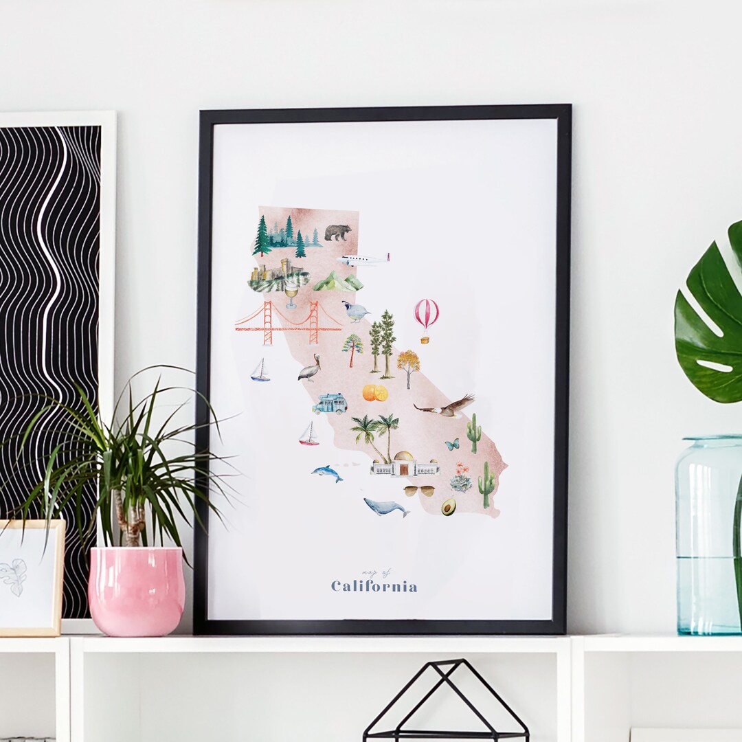 California Illustrated State Map California Map Poster - Etsy
