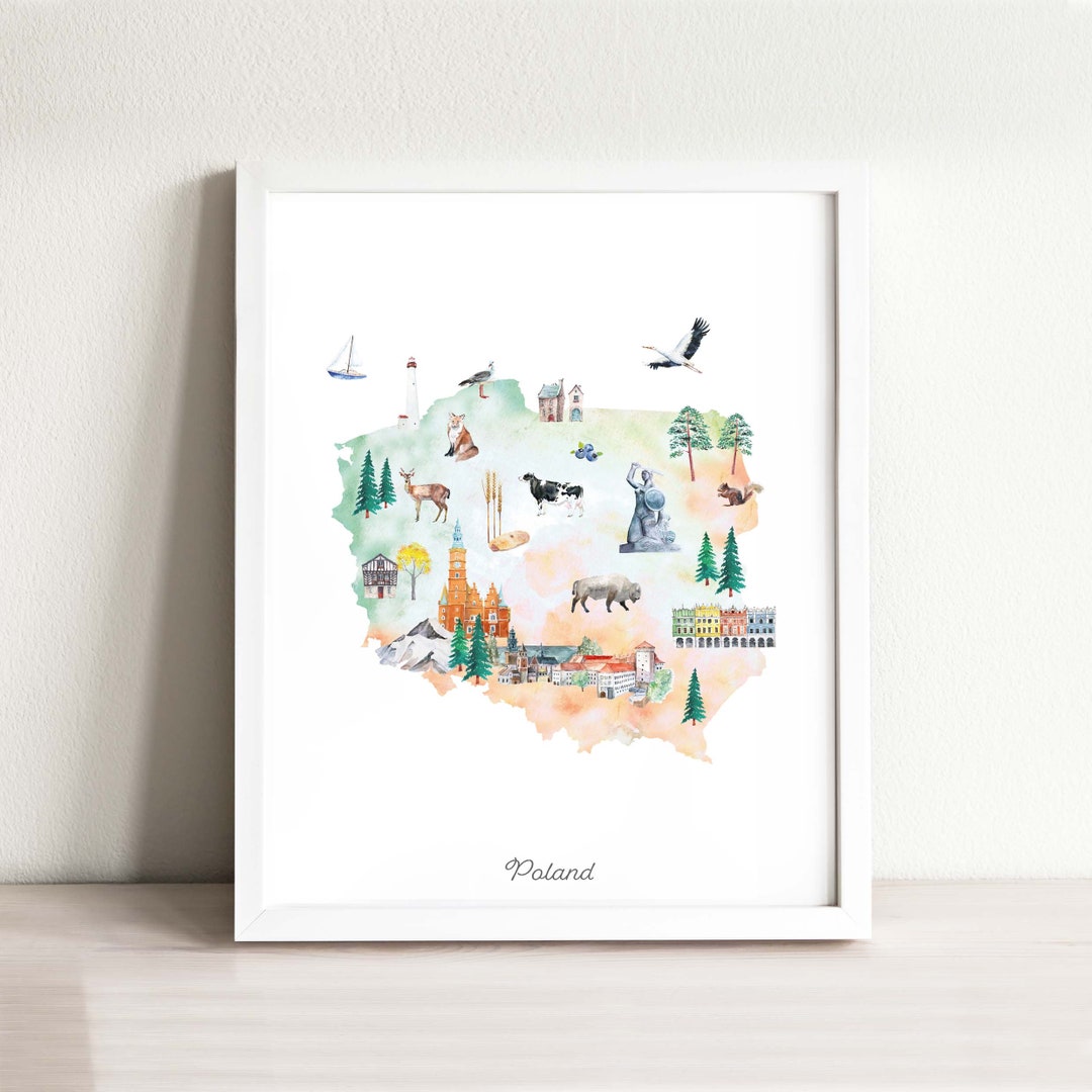 Poland Illustrated Map Art Print: Watercolor Travel Poster - Etsy