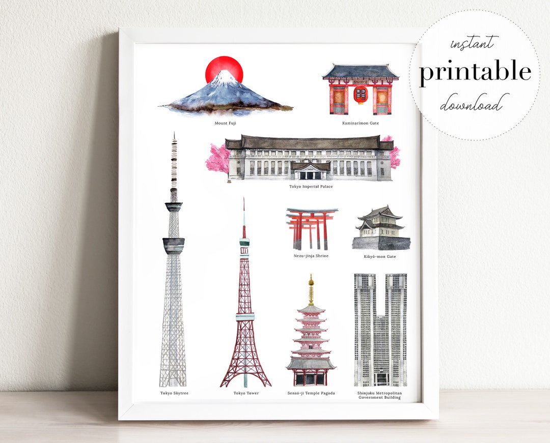 Tokyo Landmarks Printable, Illustration, Wall Art Print, Nursery Decor ...