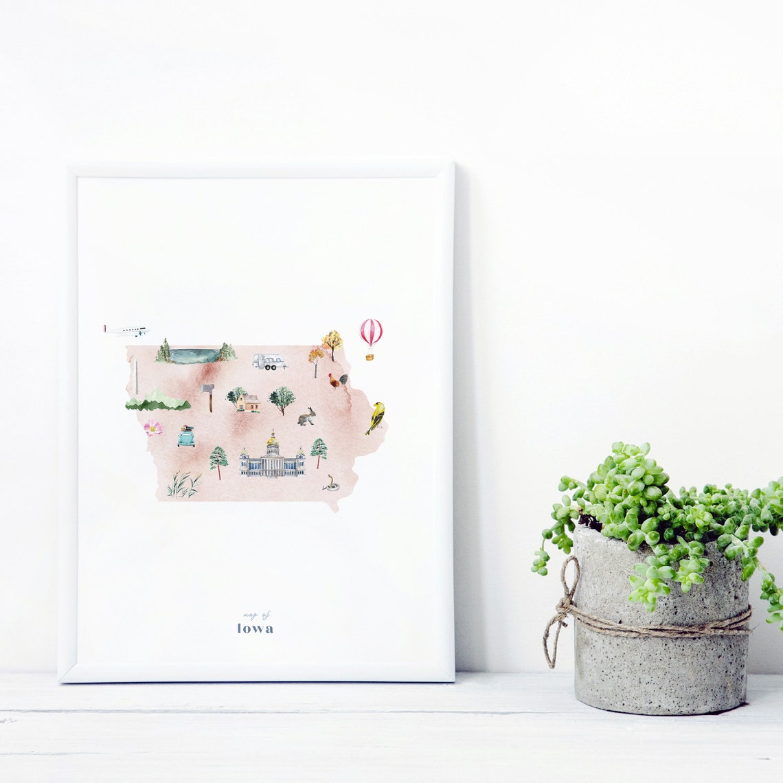 Iowa Printable State Map illustrated wall art print nursery | Etsy