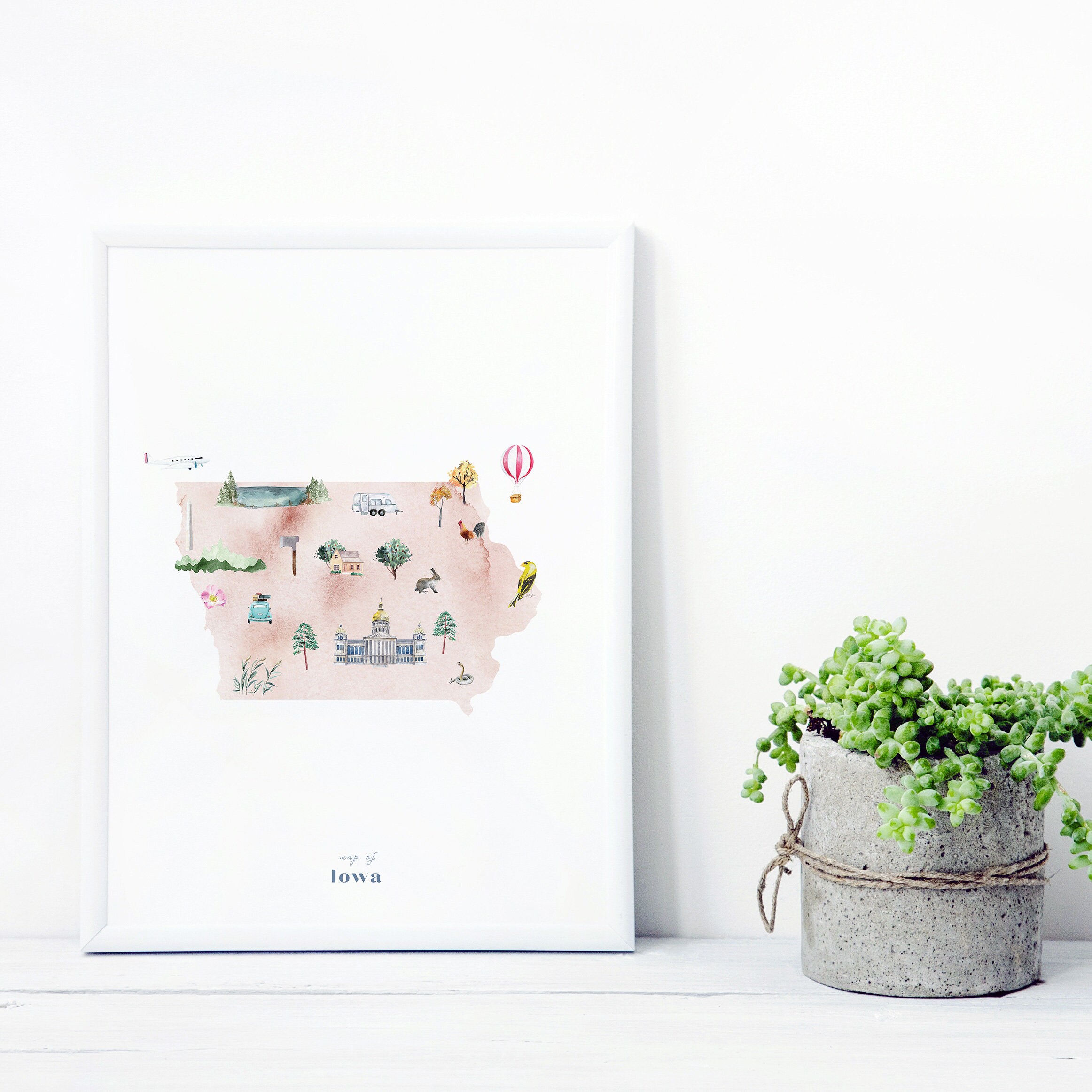 Iowa Printable State Map illustrated wall art print nursery | Etsy