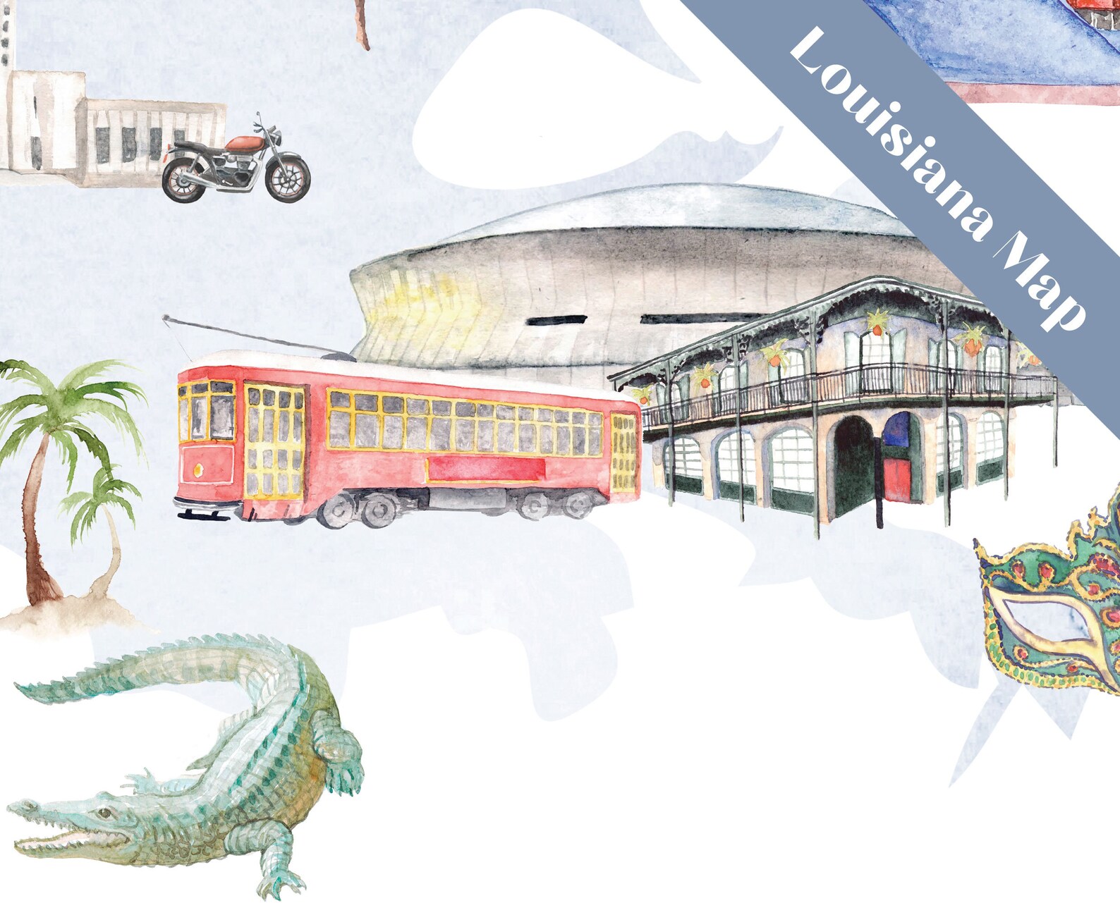 Louisiana Printable State Map Illustrated Wall Art Print - Etsy