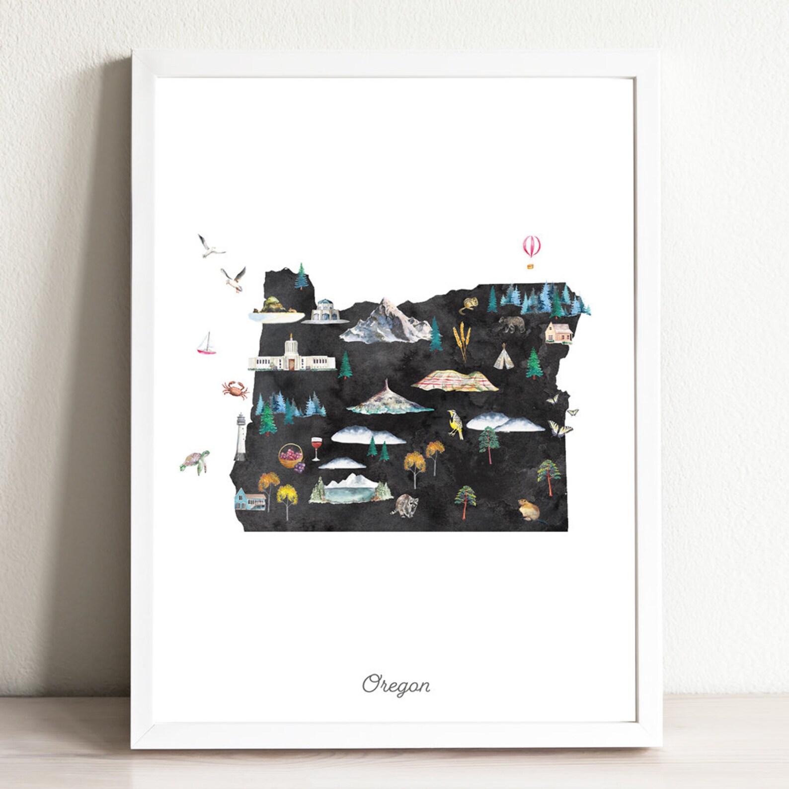 Oregon Illustrated State Map, Wall Art Print, Nursery Decor, Nursery ...