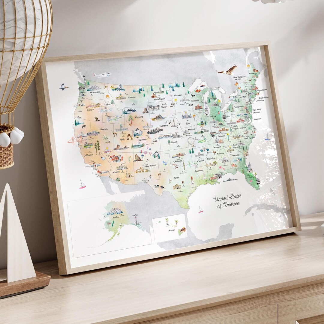 United States Map, Wall Art, Nursery Decor, Wedding Gift, Usa Map ...