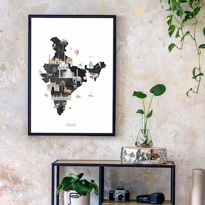 India Map Art Print Illustrated, Watercolor Decor, Country Map Poster ...