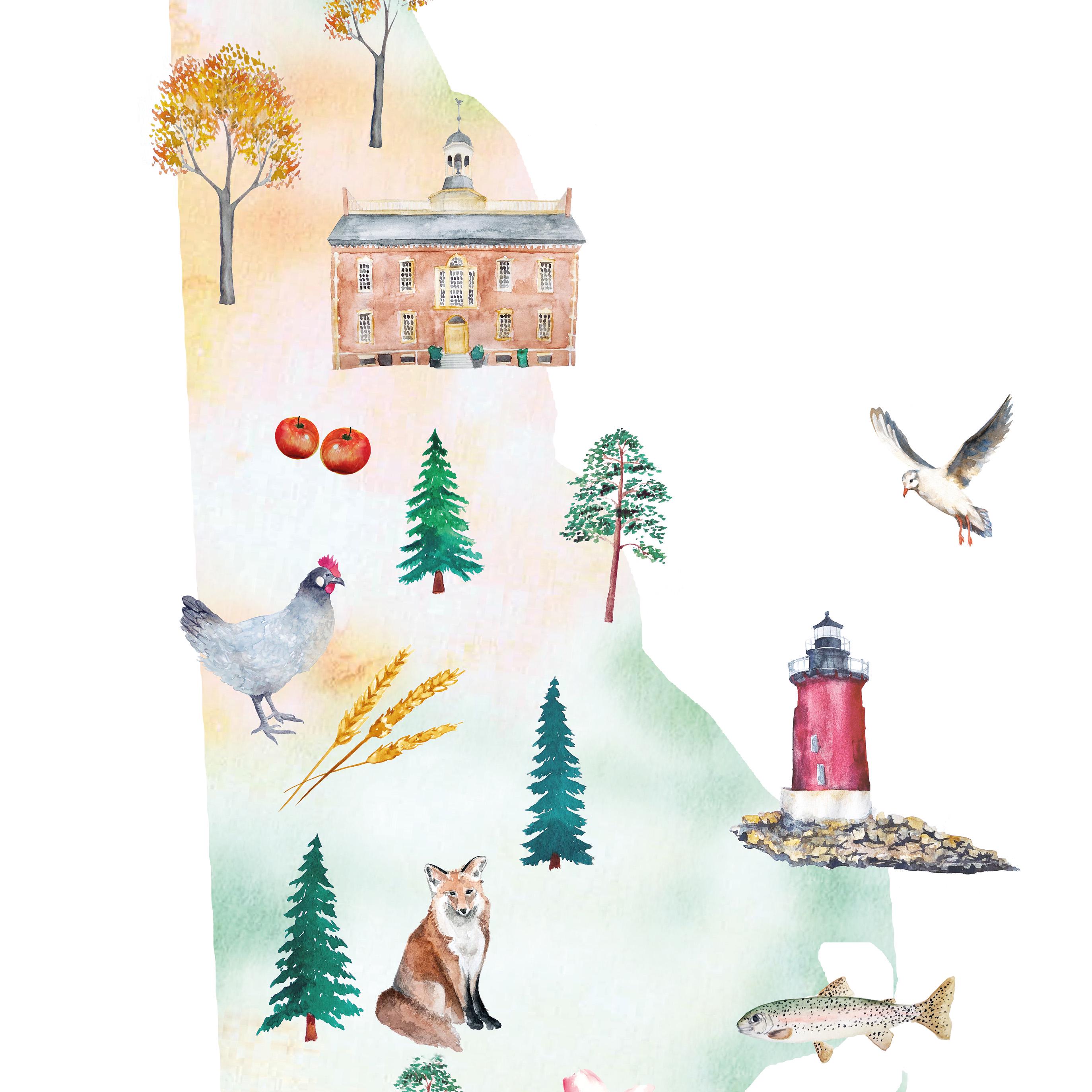 Delaware State Map Print: Watercolor Illustration, Nursery Decor ...