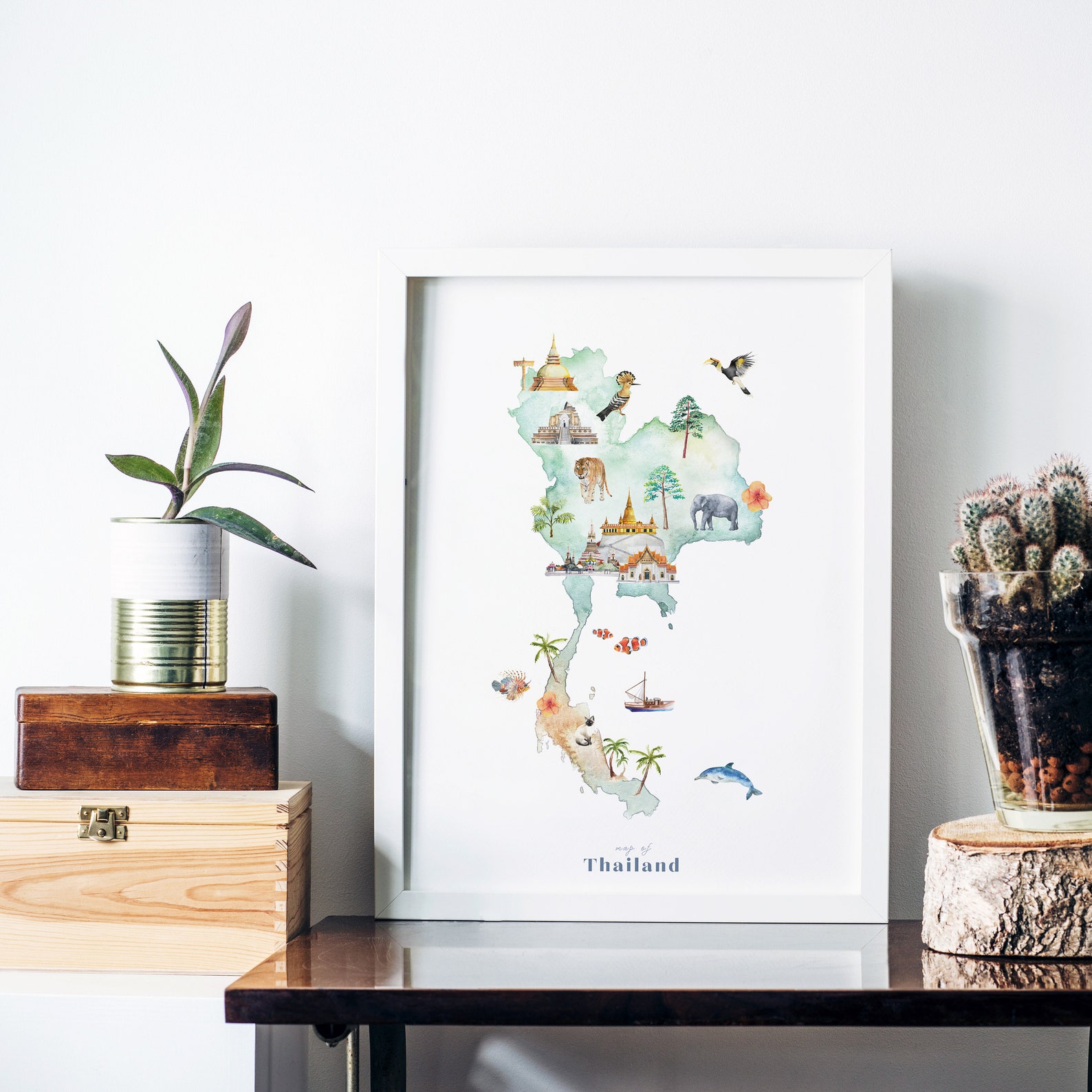 Thailand Map Art Print Illustrated Home Decor Travel Poster | Etsy