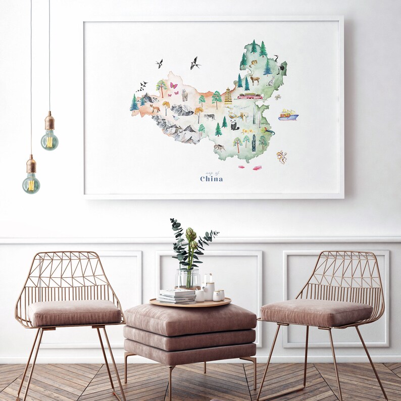 China Map Art Print Illustrated Wall Decor Nursery Decor | Etsy