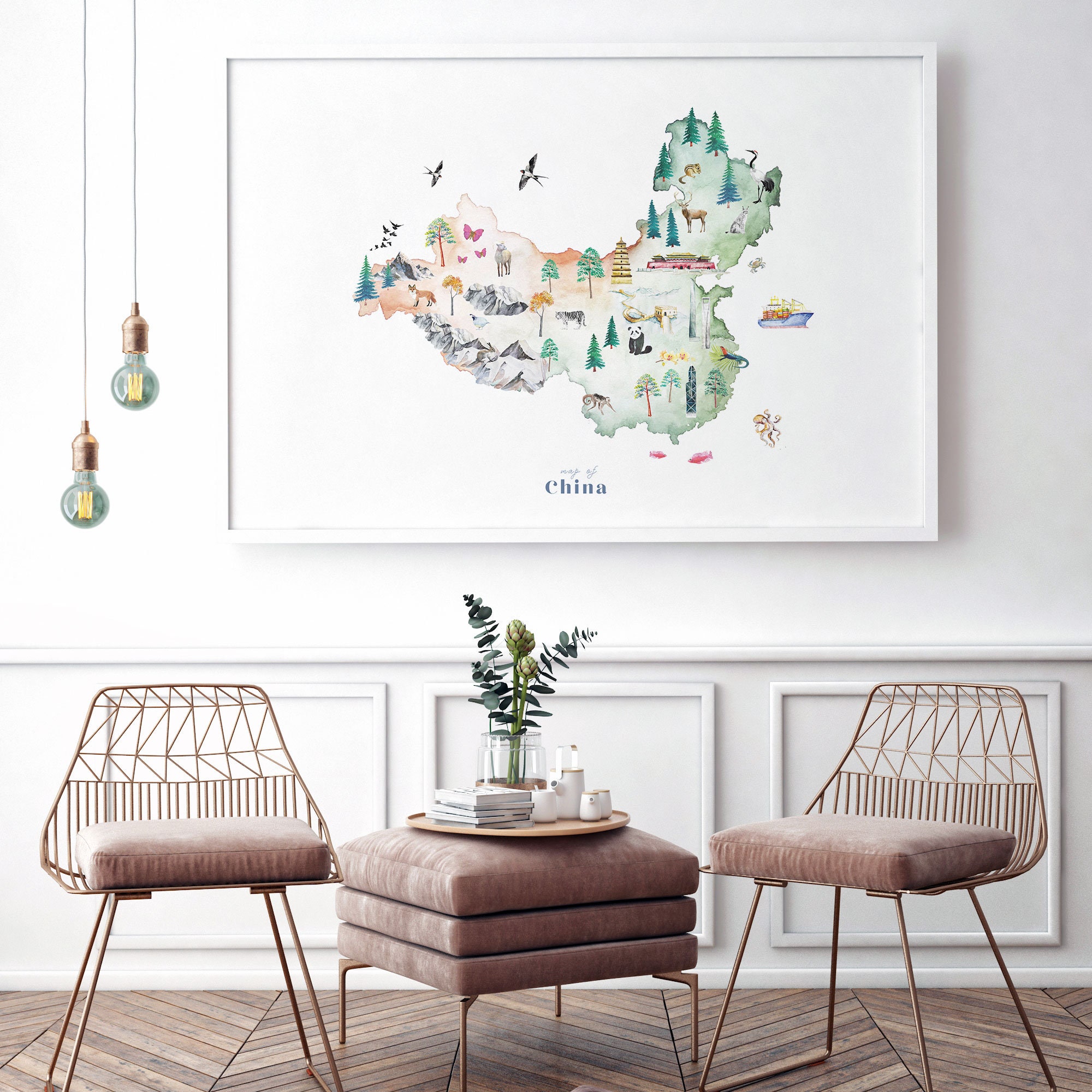 China Map Art Print Illustrated Wall Decor Nursery Decor | Etsy