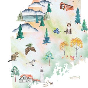 Maine Illustrated State Map, Wall Art Print, Nursery Decor, Nursery ...