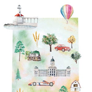 Indiana Illustrated State Map, Wall Art Print, Travel Decor, Nursery ...