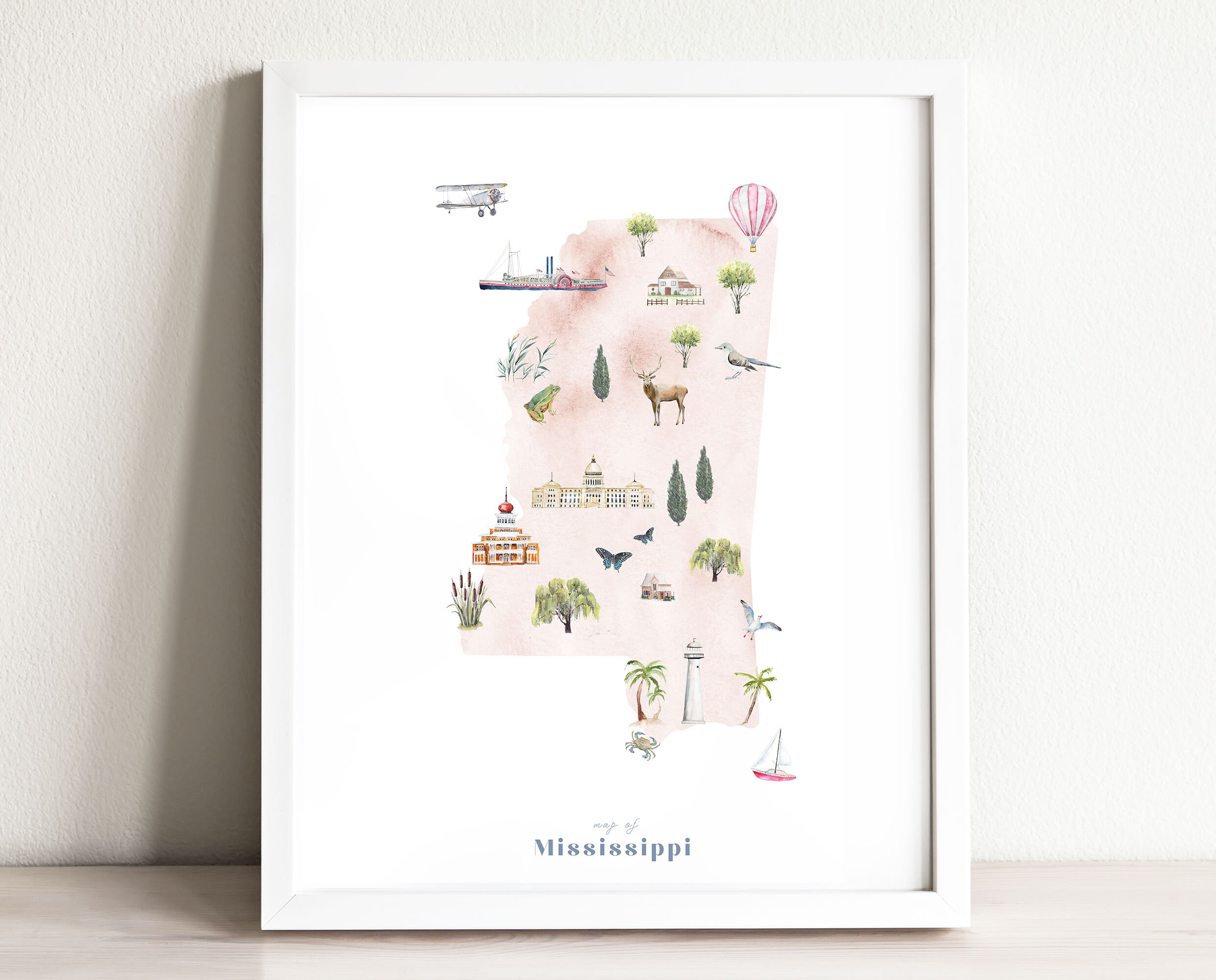 Mississippi Illustrated State Map Wall Art Print Nursery | Etsy