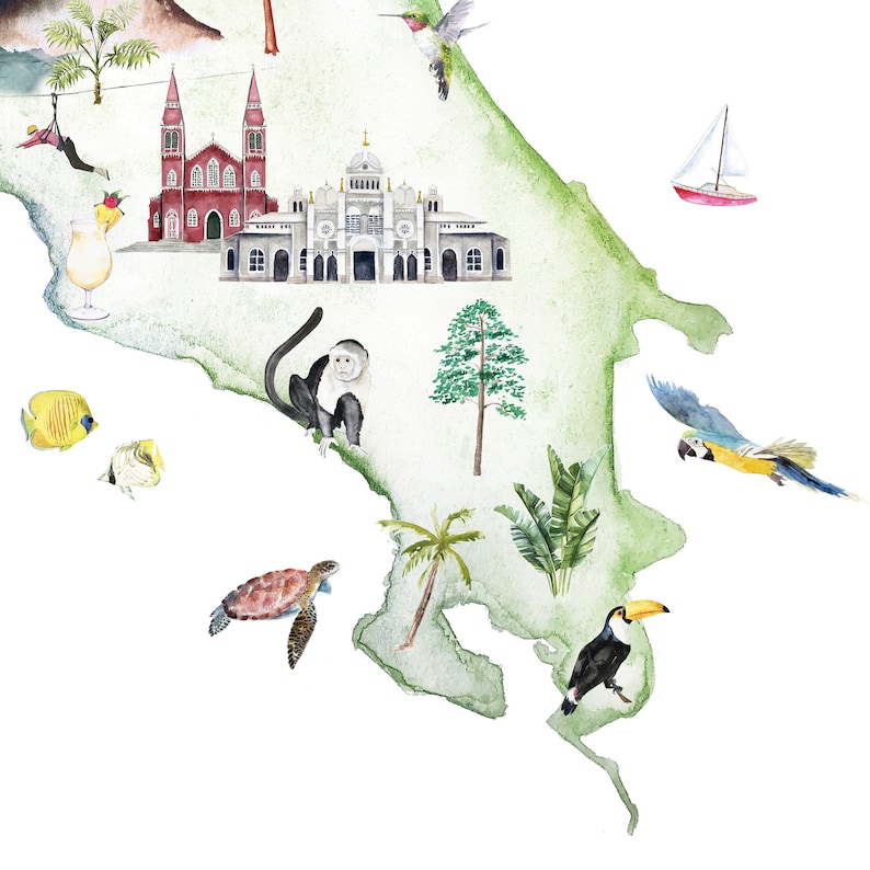 Costa Rica Map Art Print wall art nursery decor nursery | Etsy