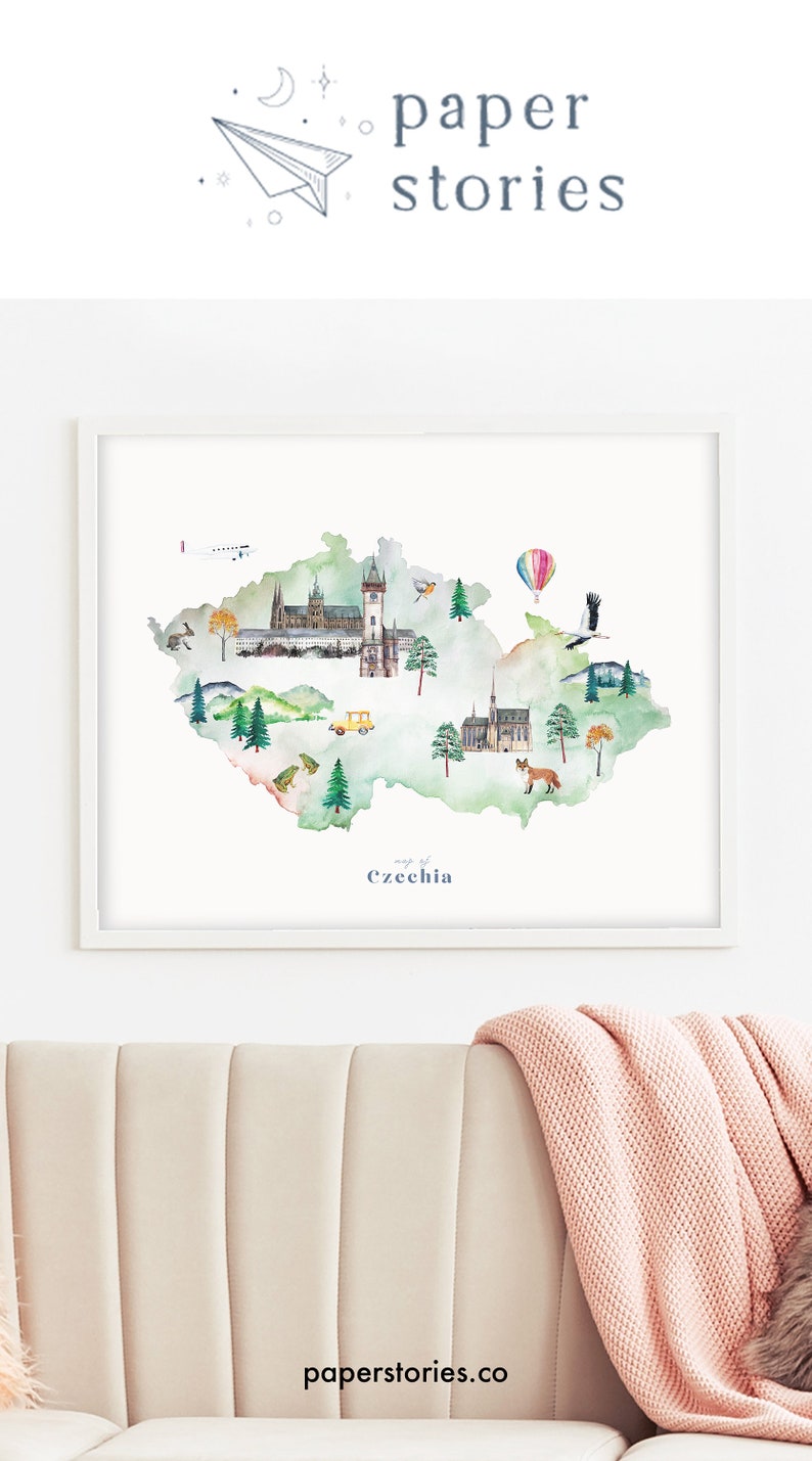 Czech Republic Illustrated Map Printable Wall Art Print - Etsy