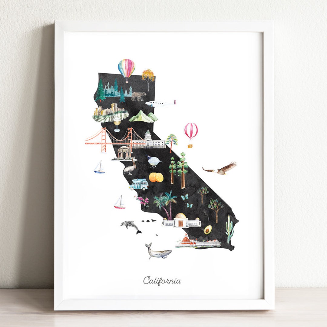 California Illustrated State Map | California Map Poster, Travel ...