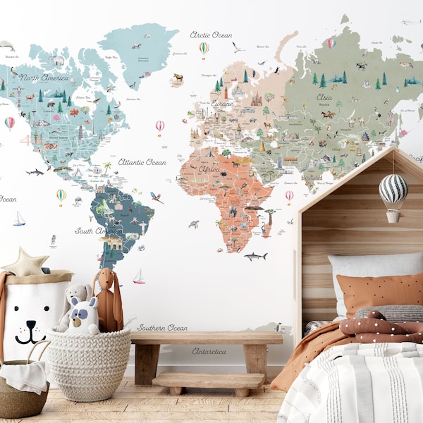World Map Wall Decal - Etsy