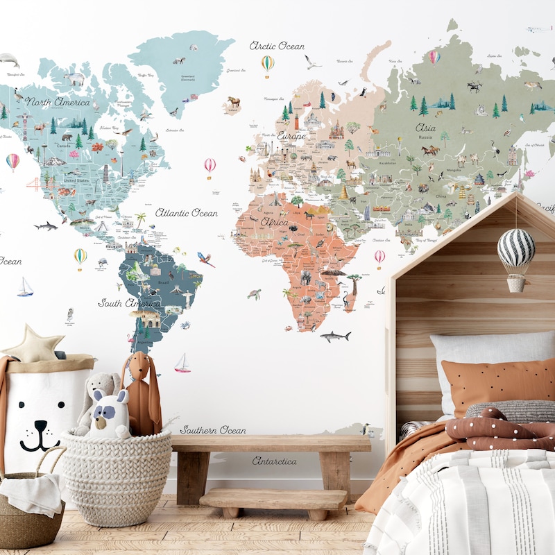 Wall World Map Decals - Etsy