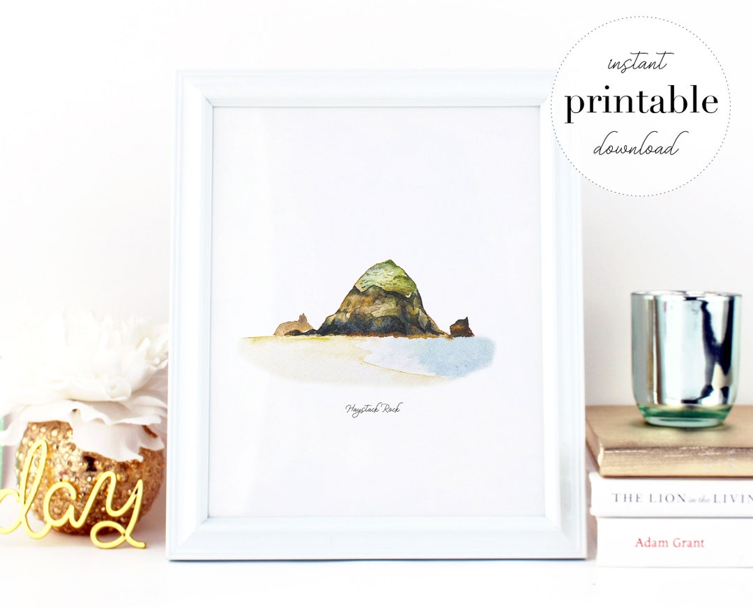 Haystack Rock Oregon Printable, Art Print, Nursery Decor, Landmark ...