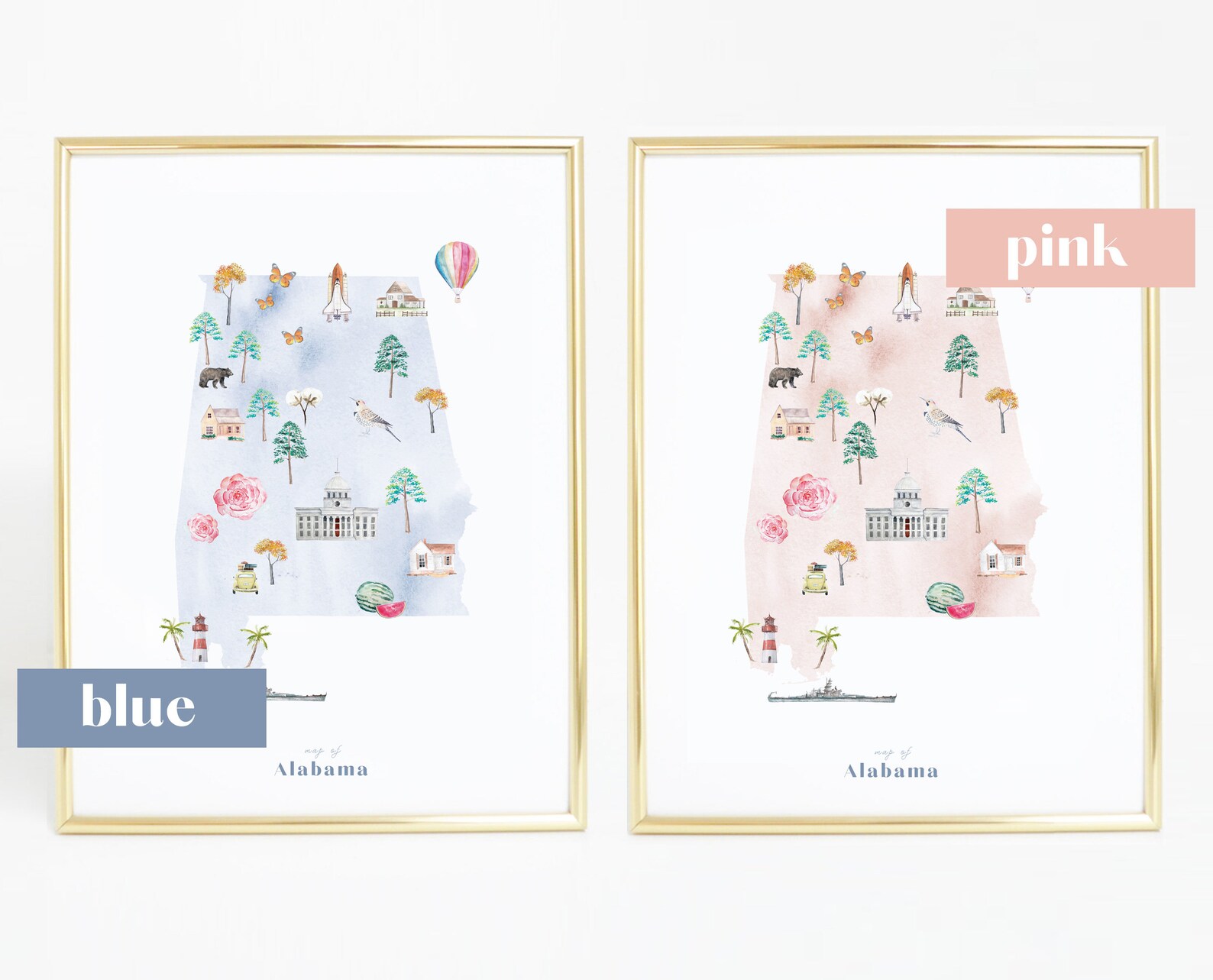 Alabama Printable State Map Illustrated Wall Art Print | Etsy