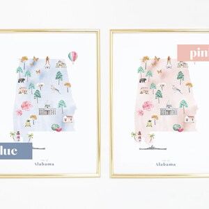 Alabama Printable State Map Illustrated Wall Art Print - Etsy