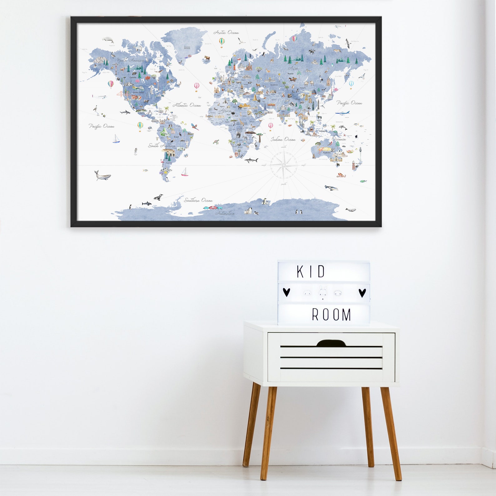 Framed Educational World Map Political World Map World Map - Etsy