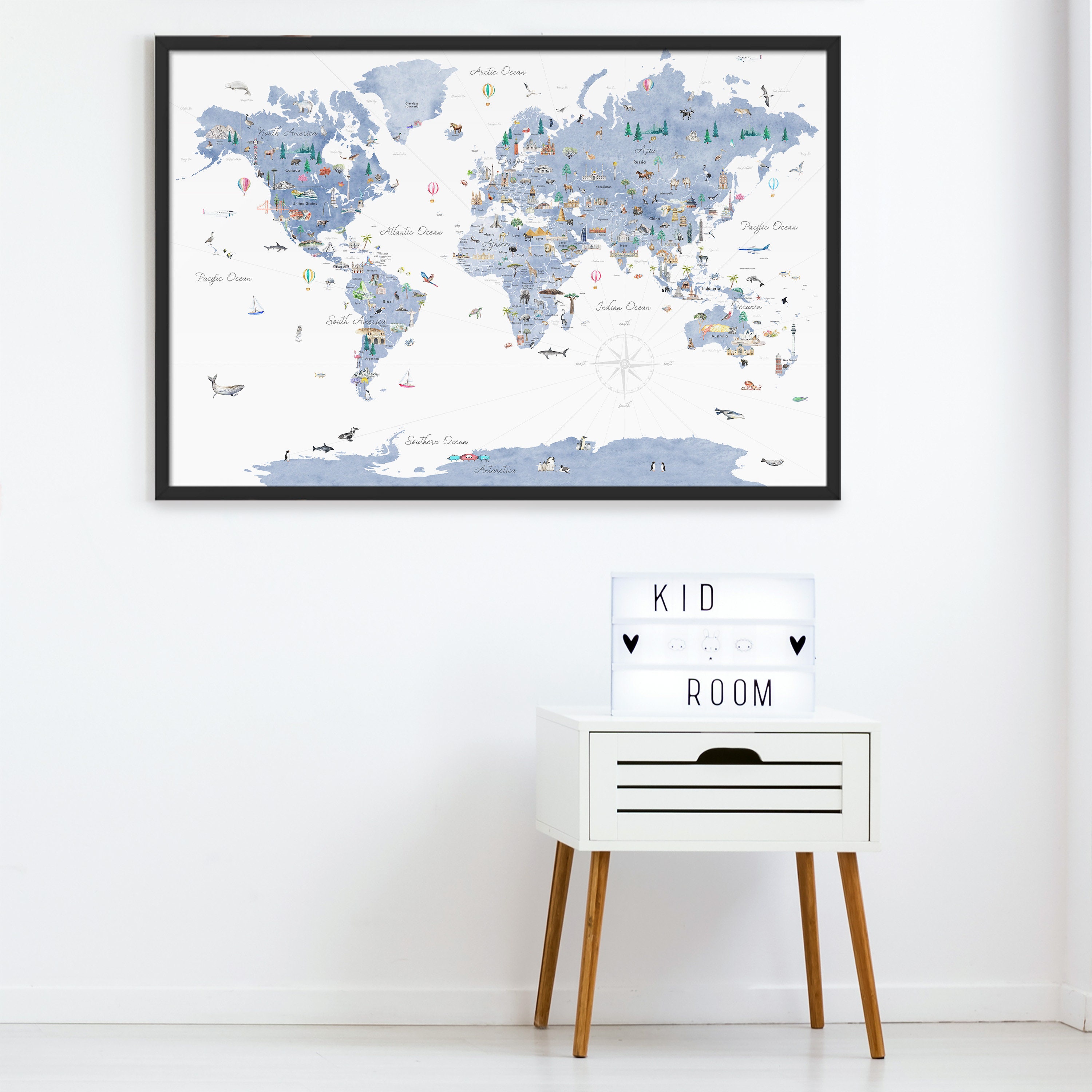 Framed Educational World Map Political World Map World Map - Etsy Canada