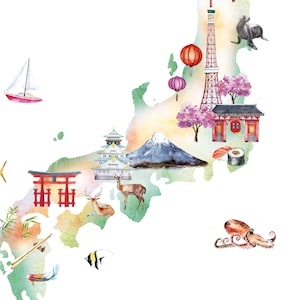 Japan Illustrated Map Printable, Wall Art Print, Nursery Decor ...