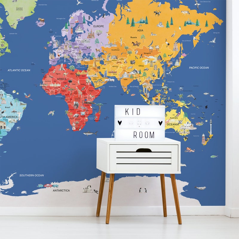 World Map Wall Decal - Etsy