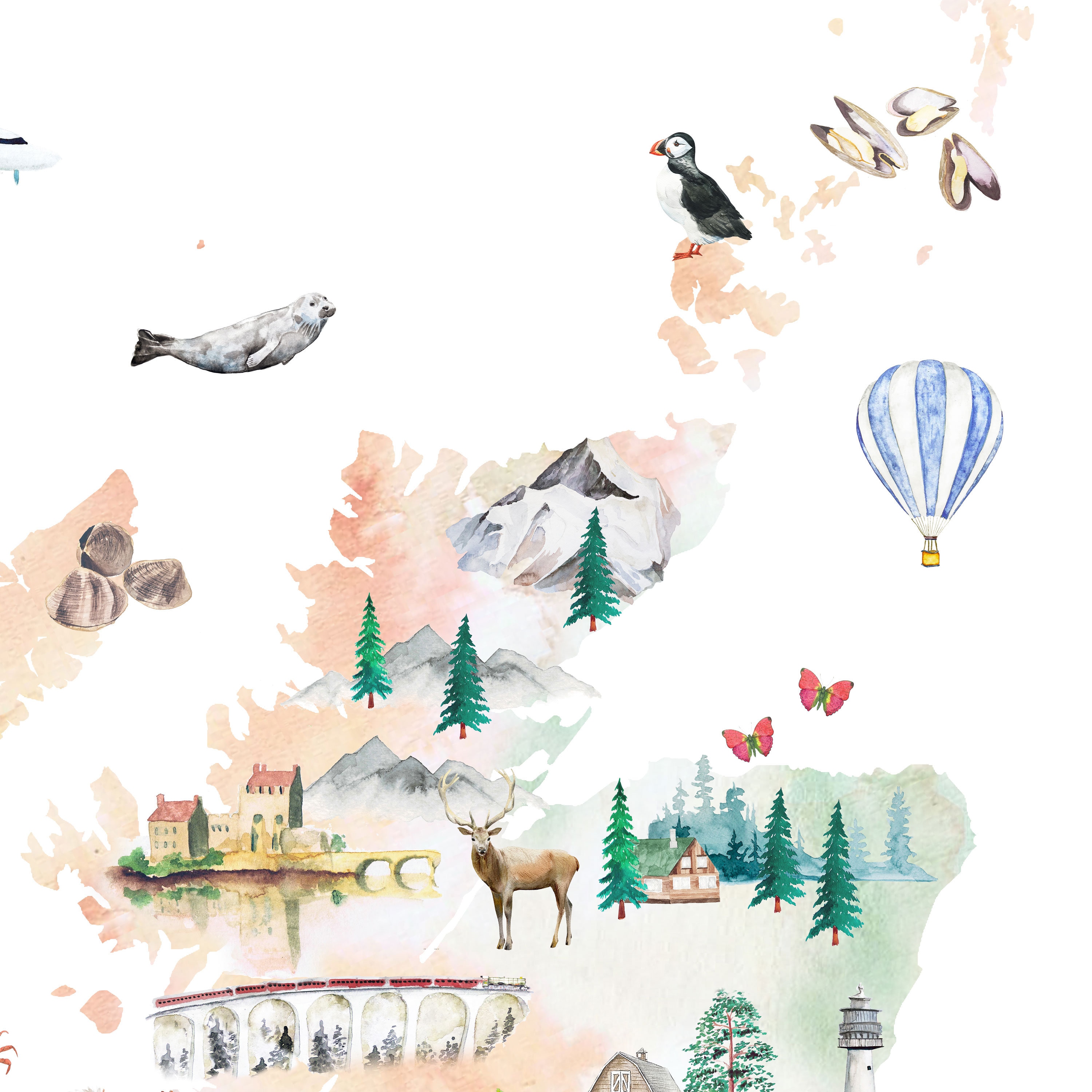 Scotland Illustrated Map Art Print Scotland Travel Decor | Etsy