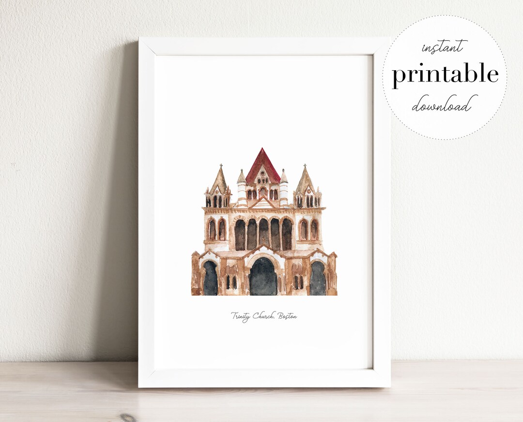 Trinity Church Boston Printable, Illustration, Wall Art Print, Nursery ...