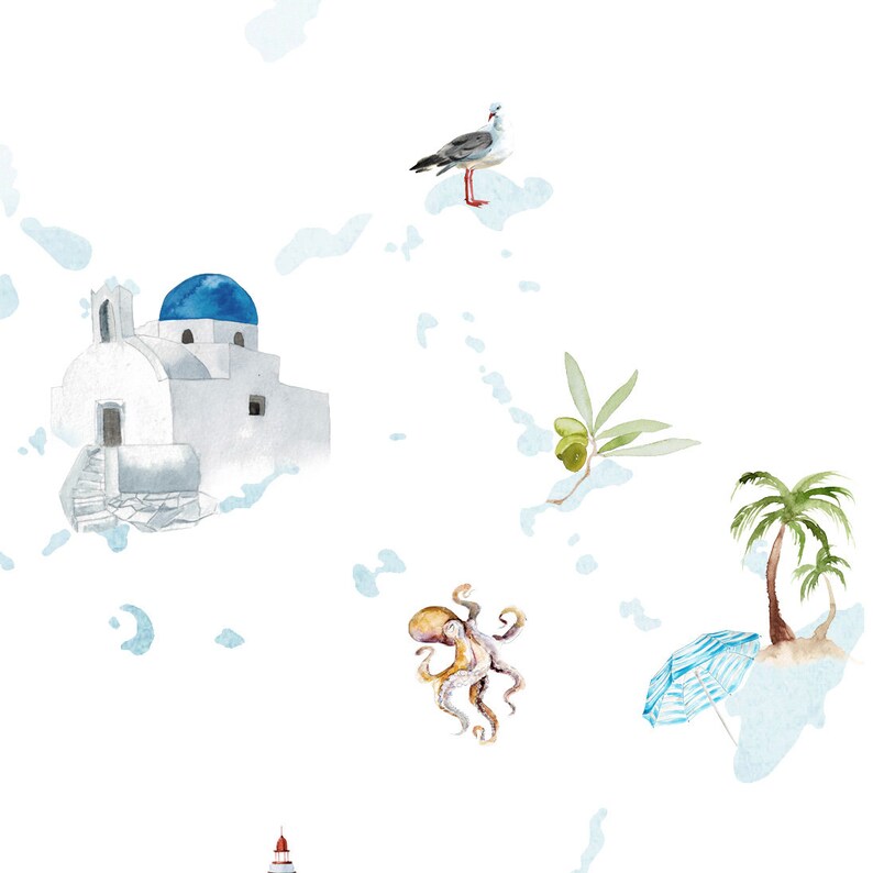 Greece Map Art Print Illustrated watercolor nursery decor | Etsy