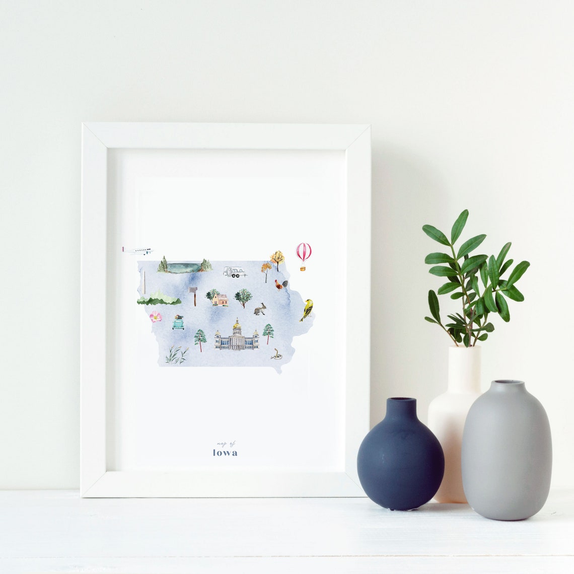 Iowa Printable State Map illustrated wall art print nursery | Etsy