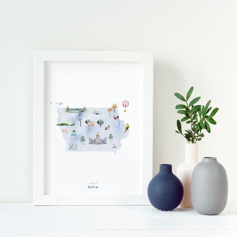 Iowa Printable State Map Illustrated Wall Art Print Nursery - Etsy