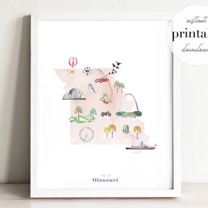 Missouri Printable State Map, Illustrated Wall Art Print, Nursery Decor ...