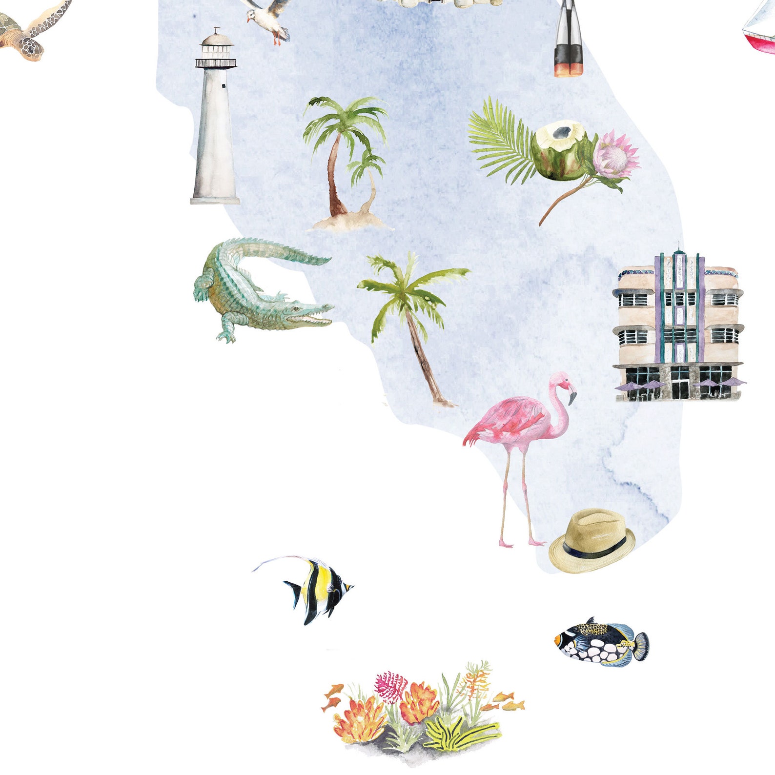 Florida Printable State Map Illustrated Wall Art Print | Etsy