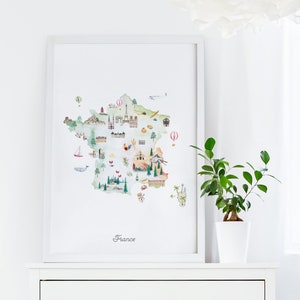 France Illustrated Map Printable, Wall Art Print, Nursery Decor ...