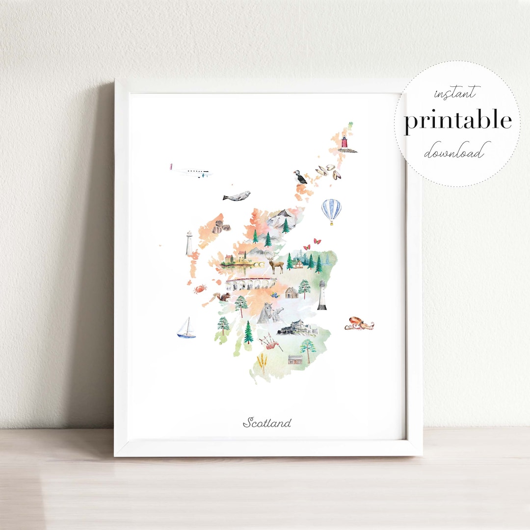 Scotland Illustrated Map Printable | Nursery Decor Wall Art Print ...