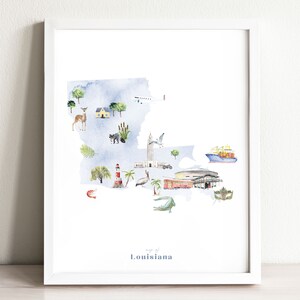 Louisiana Illustrated State Map New Orleans Wall Art Print | Etsy